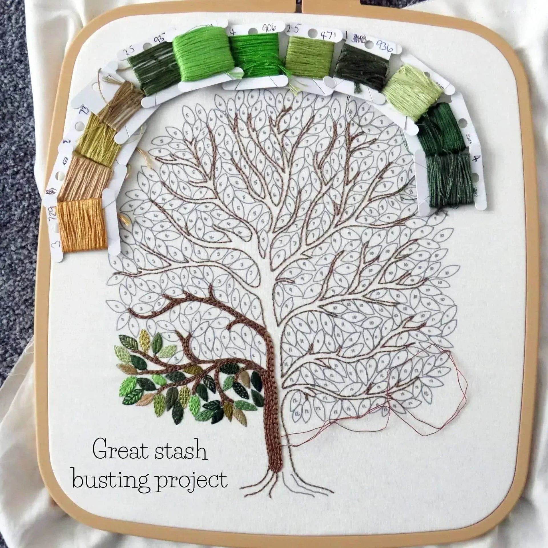 A Year of Tiny Leaves Pre Printed Embroidery Fabric Pattern – StitchDoodles