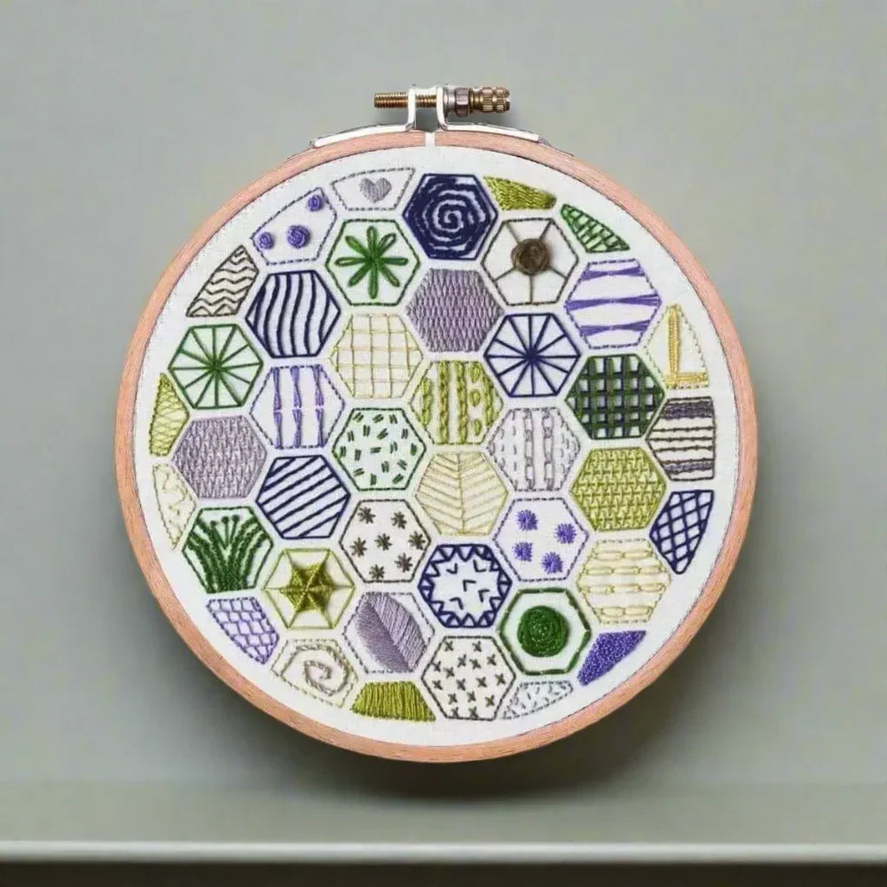 Hexagon Sampler to learn 20 hand embroidery Stitches – StitchDoodles